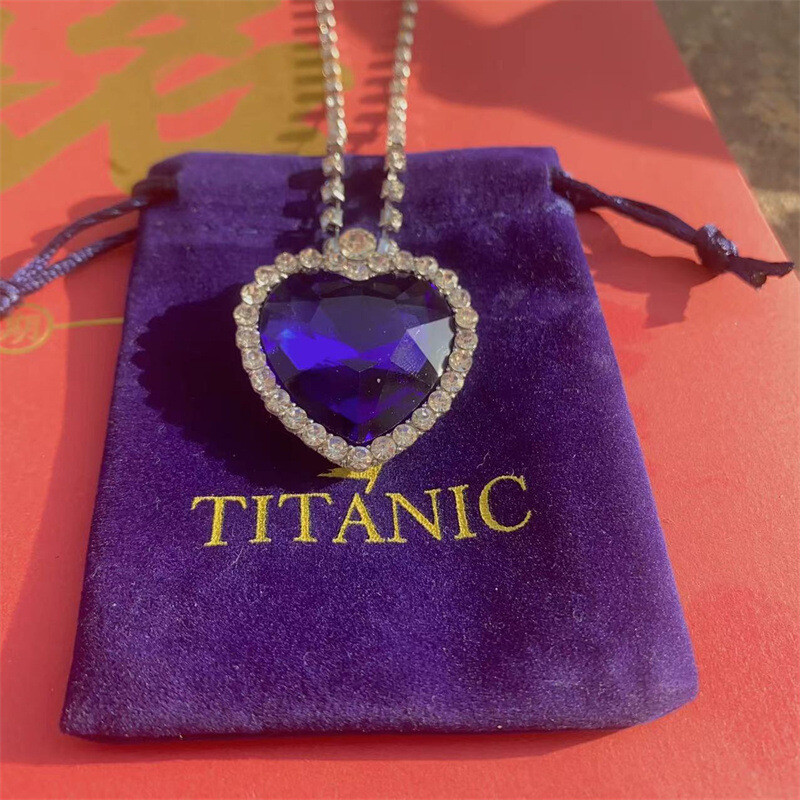 Titanic Heart of The Ocean Royal Blue Big Crystal Pendant Necklace 18 ...