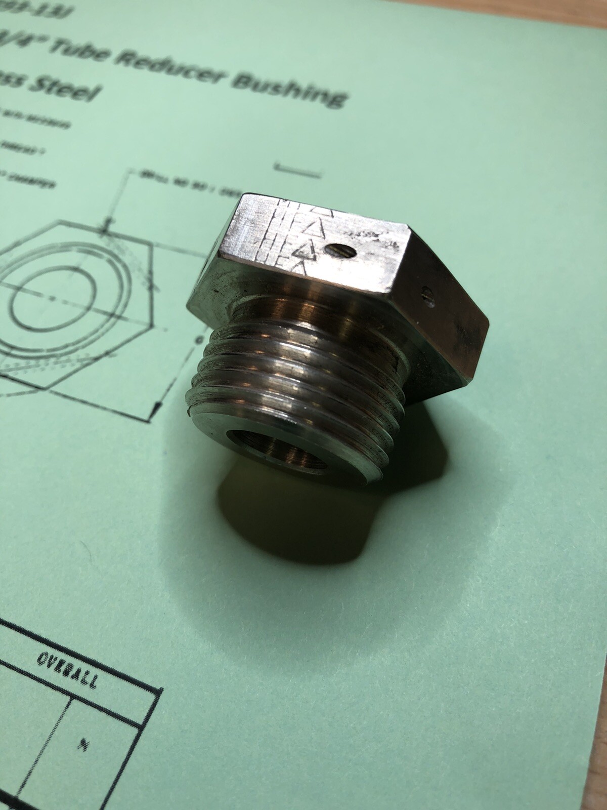 AN893-13J 3/8” to 3/4” Reducer Bushing w/ Lockwire Holes, 304SS ...