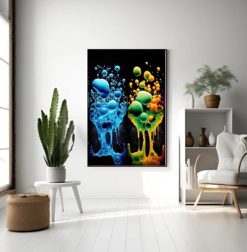 Color Clash | Abstract Art Print, Vibrant Dripping Paint in Blue and ...