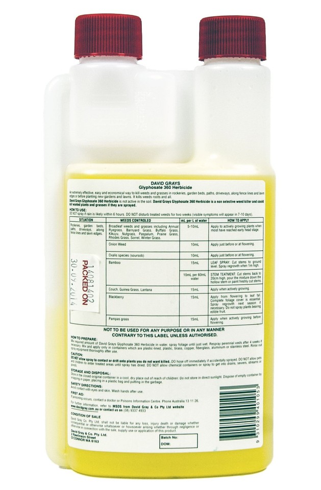 Glyphosate Weed Kill 360 g/L Concentrate 500mL David Grays Path ...