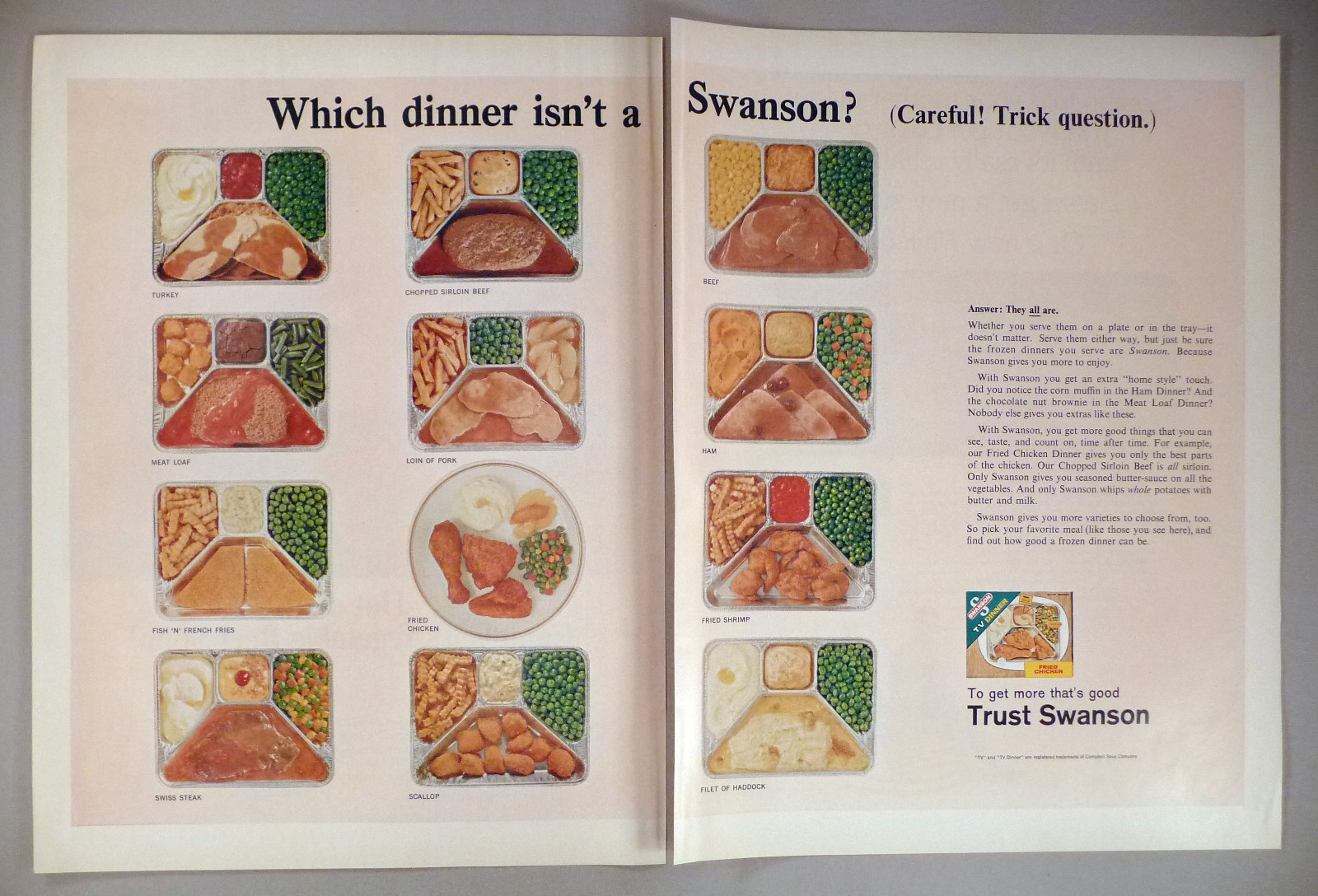 Swanson TV Dinner 2-Page PRINT AD - 1966 ~ Frozen Dinner | eBay