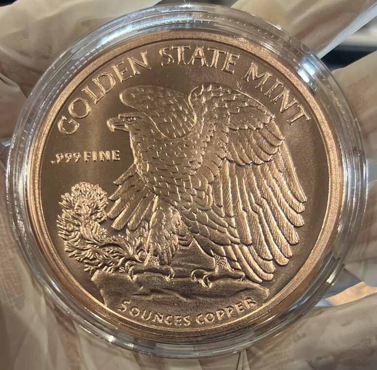 Walking Liberty .999 Fine Copper Golden State Mint 5 Oz Round - IN ...