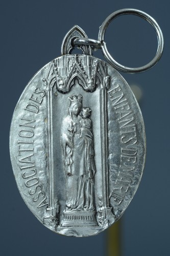 Large Bronze religious medal Pendant, Gothic Canopy CHILDREN MARY ...