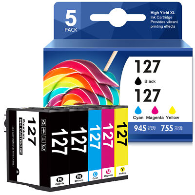 5-Pack T127 Ink for Epson 127 Ink WorkForce 545 60 630 633 635 645 840 ...