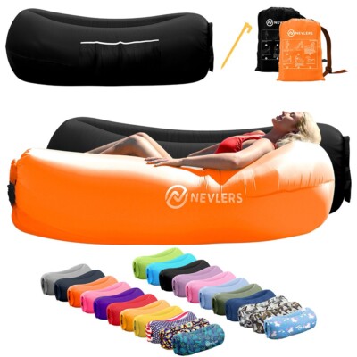 Nevlers Inflatable Black & Orange Blow Up Lounger Beach Chair With ...