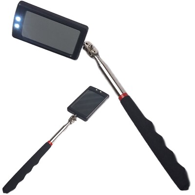 Telescopic Light Inspection Mirror 2 Bright LED Grip Extends 29-87cm ...