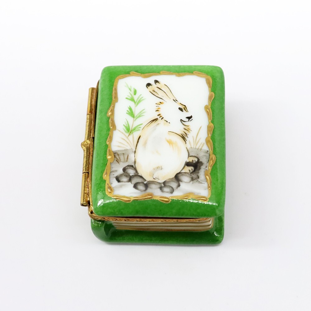 Limoges Porcelain Book Shaped Trinket Box with a Rabbit on the Cover by ...