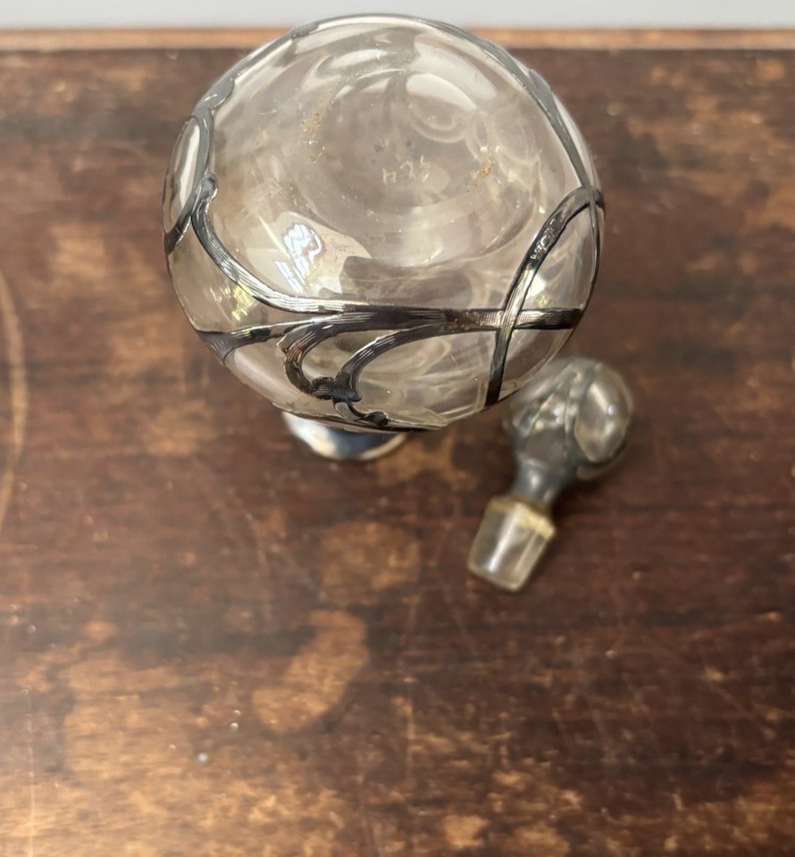 Antique Glass Perfume Bottle Art Nouveau with Sterling Silver Onlay | eBay