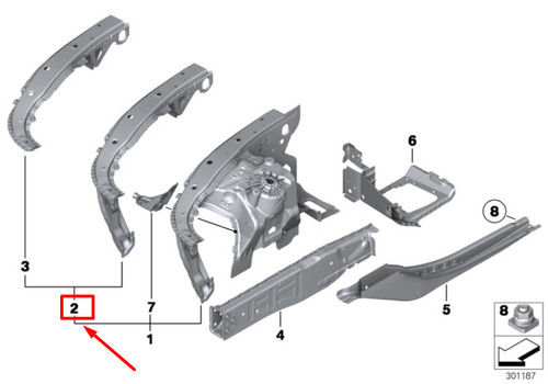 BMW 6 F06 FRONT LEFT WHEEL HOUSING STRUT 41107261463 7261463 ORIGINAL ...