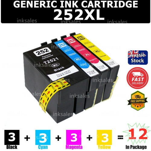 12x Generic 252XL Ink Cartridge for Epson Workforce WF 3620 7710 WF7610 ...