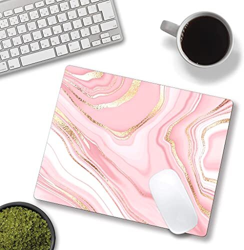 Cute Mouse Pad, Pink Gold Marble Mouse Pad, Square Personalized 11 Pink ...