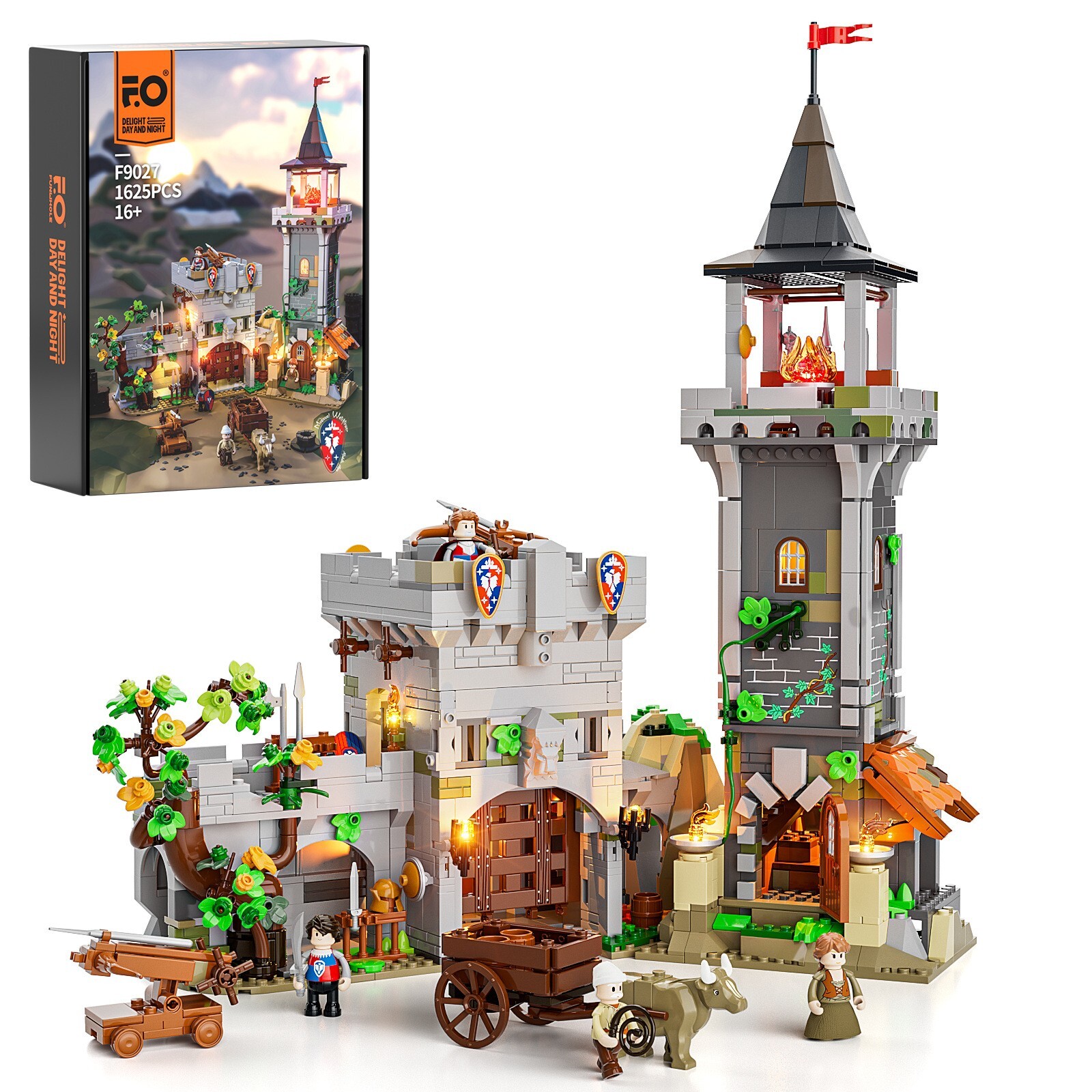 FUNWHOLE® F9027 Medieval Watchtower Building Blocks with Lights 1625 ...