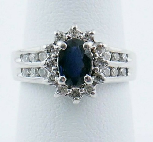 WR17 (A5) 14 Kt White Gold .apprx 1/3 ct Diamond & 1 Ct Sapphire Ring ...