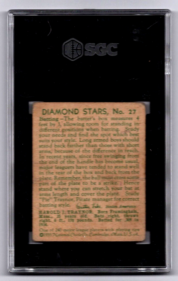 ORIGINAL 1935 PIE TRAYNOR 1934-36 DIAMOND STARS BASEBALL CARD #27 SGC 1 ...
