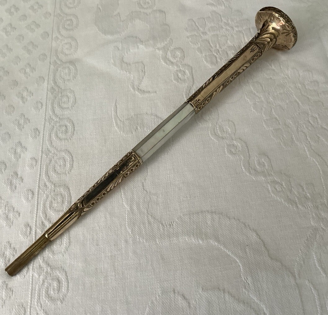 Antique Parasol Umbrella Handle Gold Mother Of Pearl … - Gem