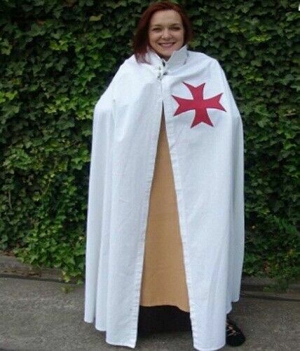 Medieval High Collar Cloak Red Templar Costume Hoodless Surcoat ...