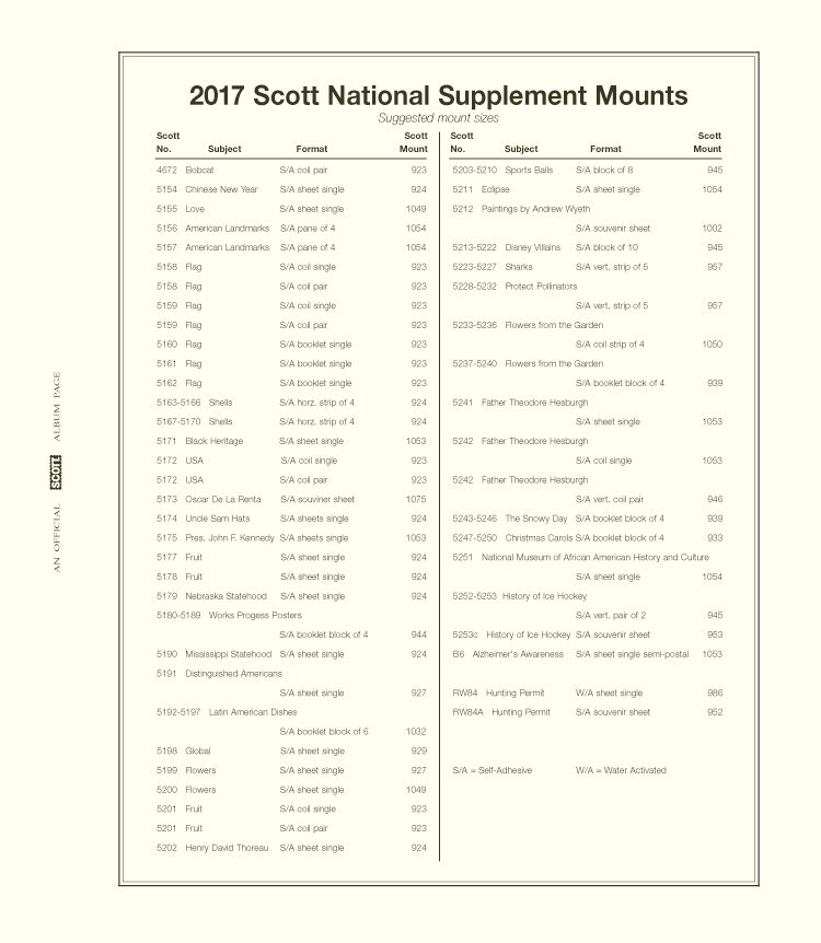 Scott Stamp Album Supplement Pages US National 2017 New Free Shipping ...