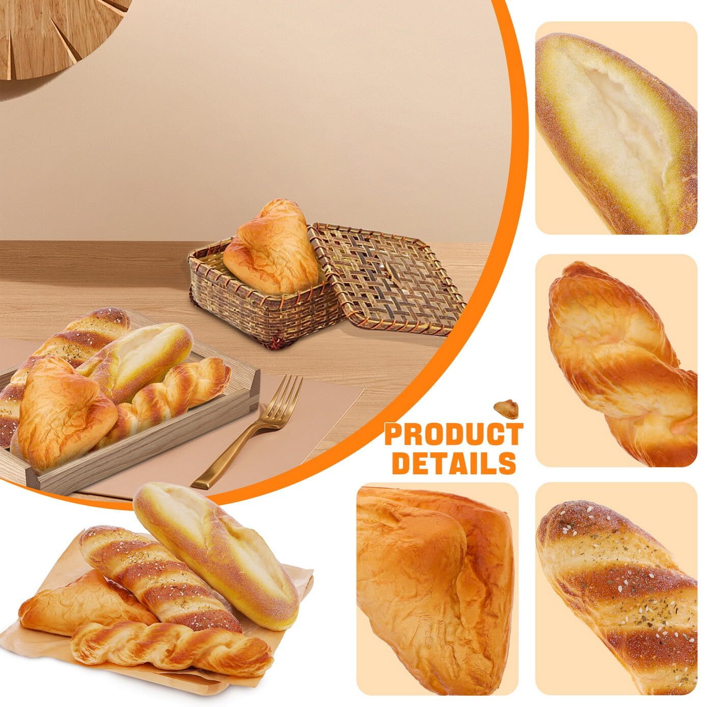 4pcs Artificial French Bread Set Fake Loaf Simulation Baguette Faux ...