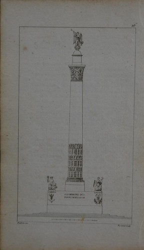 Antique Art Engraving French War Memorial Column 1820's Original France ...