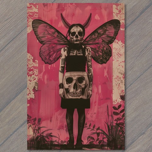 8.5x11" Girl Death Moth Goth Weird Creepy Pink Tattoos Nightmare Scary ...