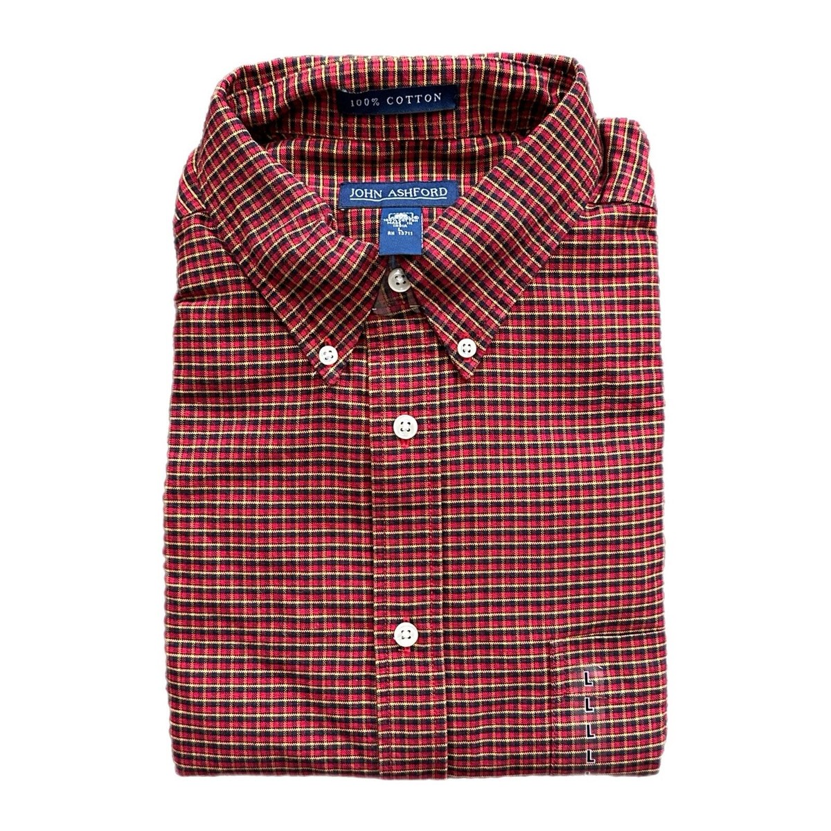 John Ashford Shirts Vintage 90s John Ashford Blue Beige Diamond Check