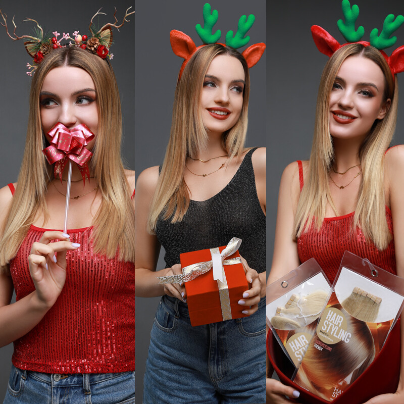 V-Shape Clip In Human Hair Extensions One Piece Weft 3/4 Full Head ...