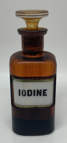 ATQ 5.35" Rare Apothecary Glass Bottle Label Porcelain Label Iodine ...