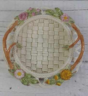 Vintage Belleek Ireland Four Strand Weaving Twig Handled Floral Round 6 ...