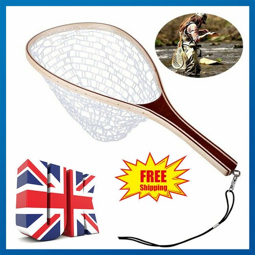 Wooden Handmade Rubber Fly Fishing trout/salmon Landing Net, Coarse ...