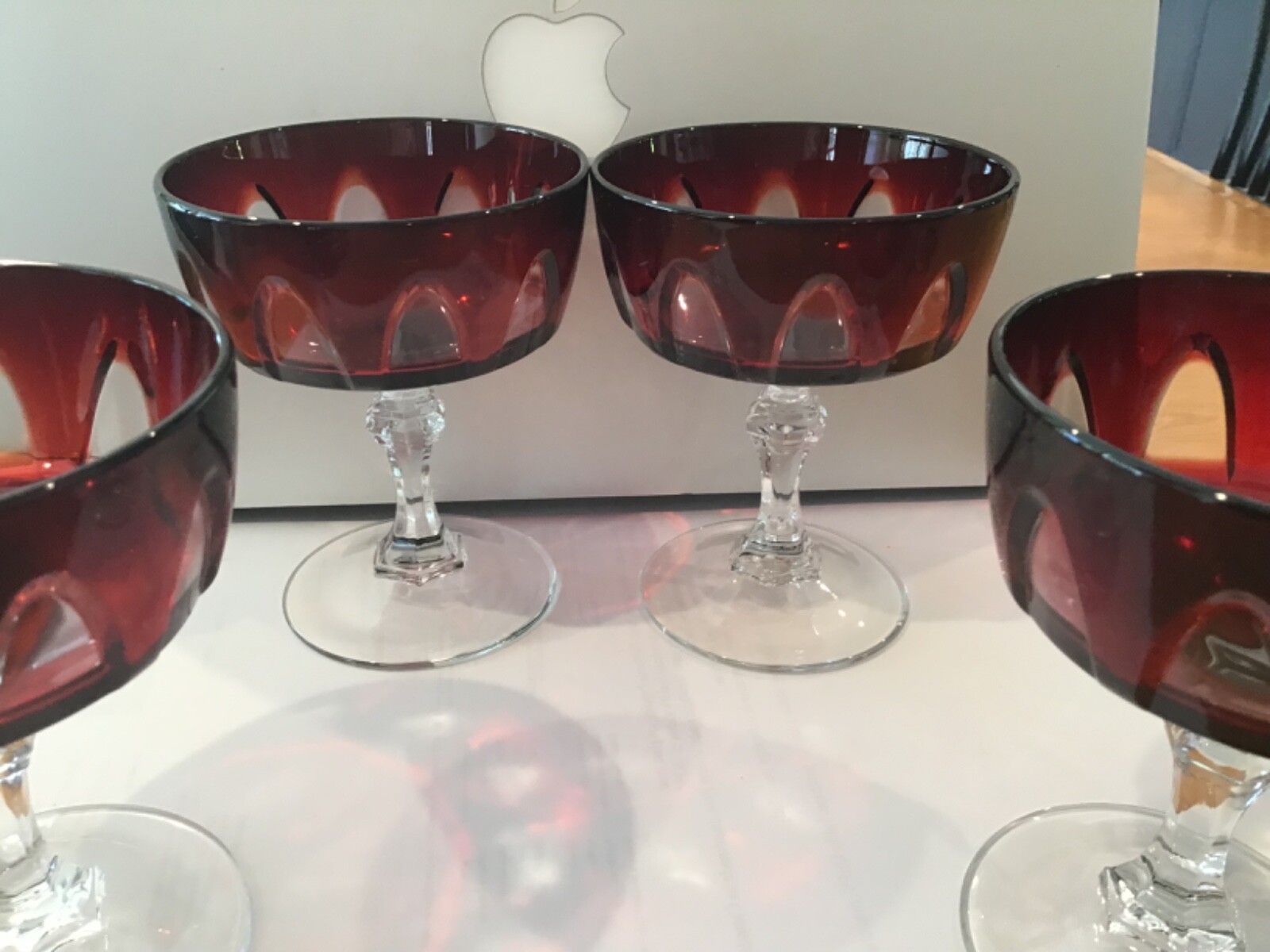 FRENCH RED RUBY CHRISTMAS STEMMED CRYSTAL ARCH CHAMPAGNE SHERBERT ...