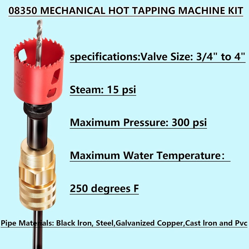 Hot Tapping Machine 08350 DM3MECH Hot Tap Kit for NPT Hole Saws and ...