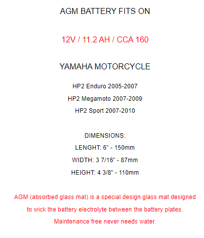 Caltric AGM Battery for BMW R1200GS 2007-2016 / 12V AGM Battery ...