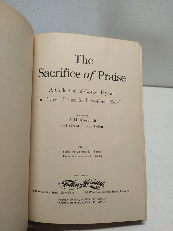 The Sacrifice of Praise Gospel Hymn Prayer Vintage 1907 HC Church ...