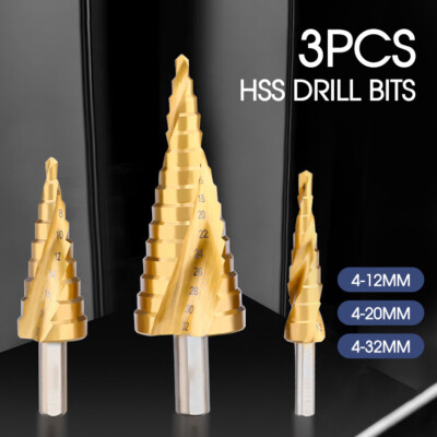 3 Pcs HSS Steel Step Cone Drill Titanium Metal Hole Cutter Bit Set 4-12 ...