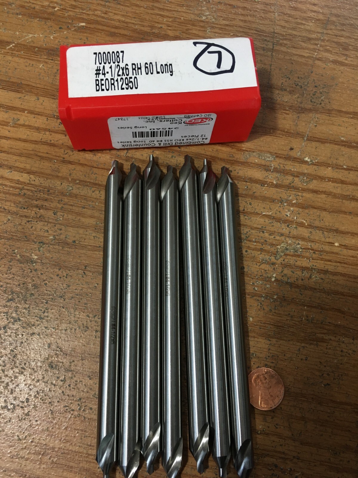 (7) Keo - #4-1/2 Bright HSS 60° 2 Flute Long Combined Drill Bit and ...