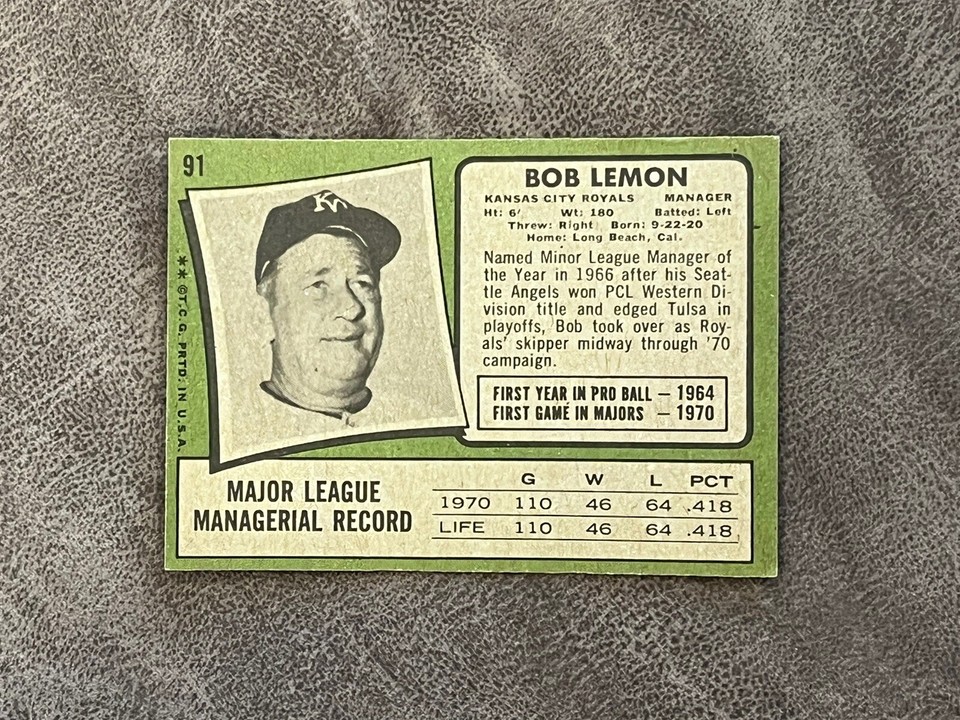 1971 Topps Bob Lemon #91 EX-MT Kansas City Royals | eBay