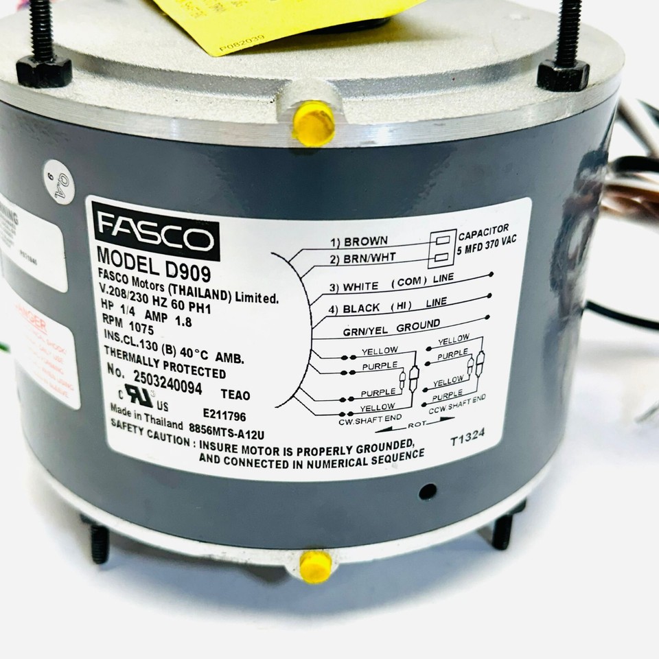 FASCO MOTOR 1/4 HP 1075 RPM 5.6" DIAMETER 208-230V FASCO MODEL D909 | eBay