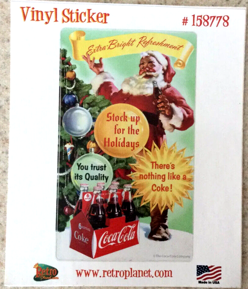 Retroplanet Vinyl Sticker Santa W Coca-Cola Christmas Tree 4.5x3 Coke ...