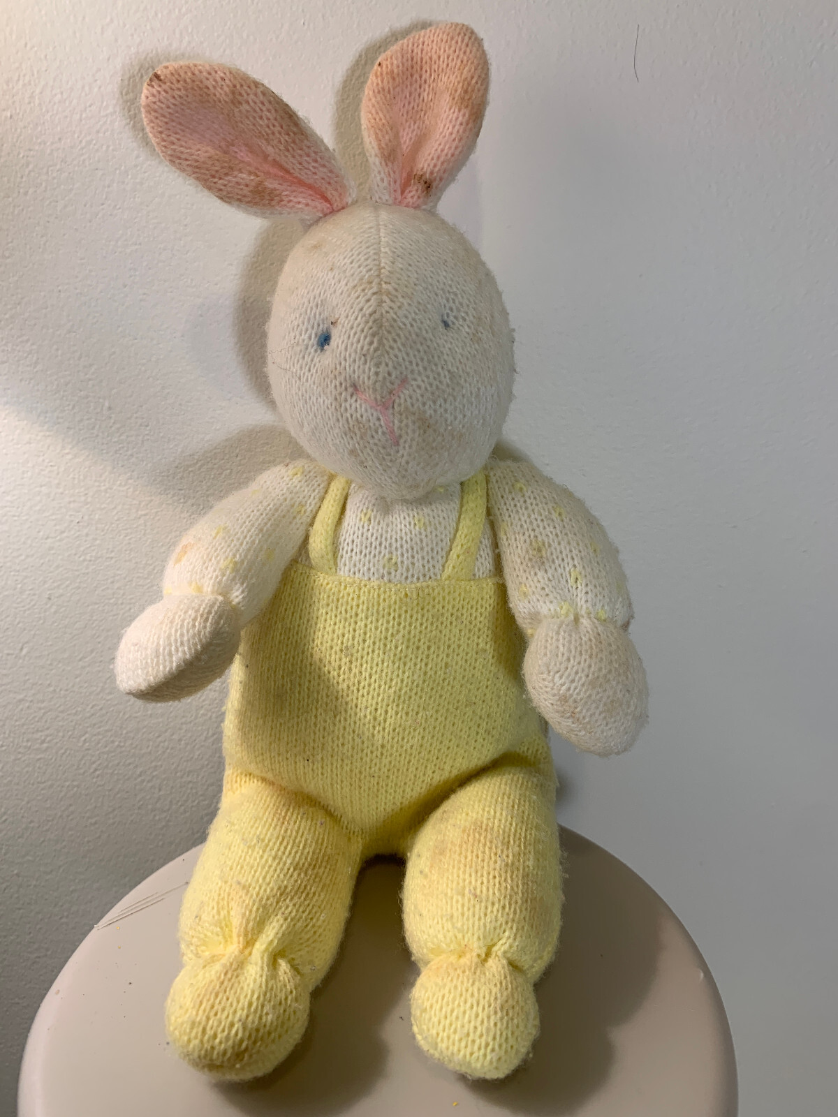 Rare Vintage Eden White Bunny Rabbit Plush in Yellow Overalls | eBay