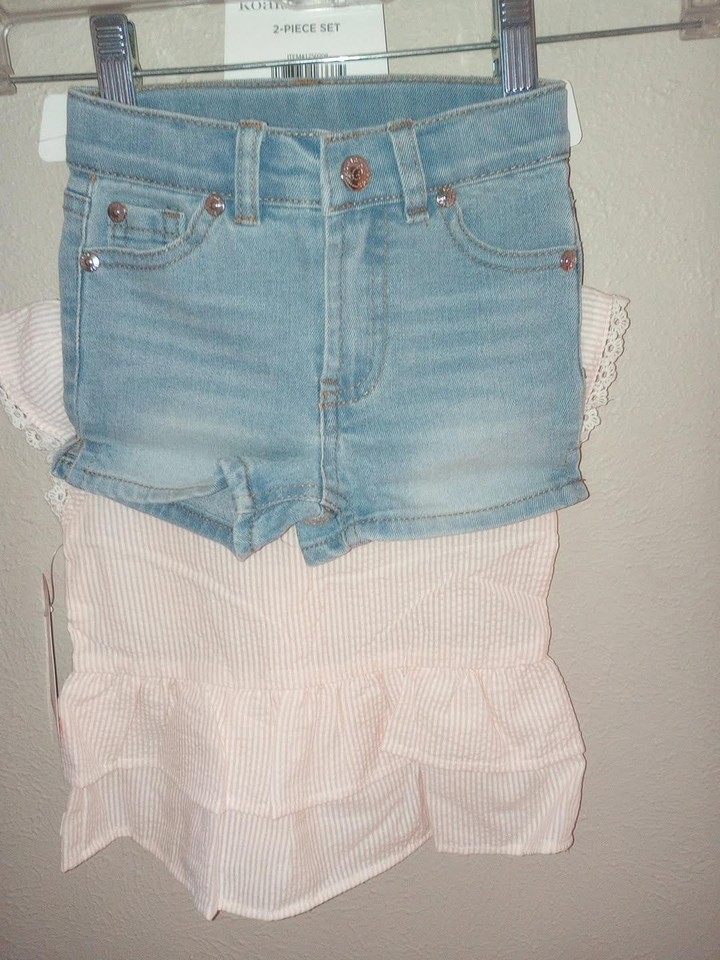 Koala Kids Toddler Girls Size 2T Seersucker Top & Denim Jeans 2 Piece ...