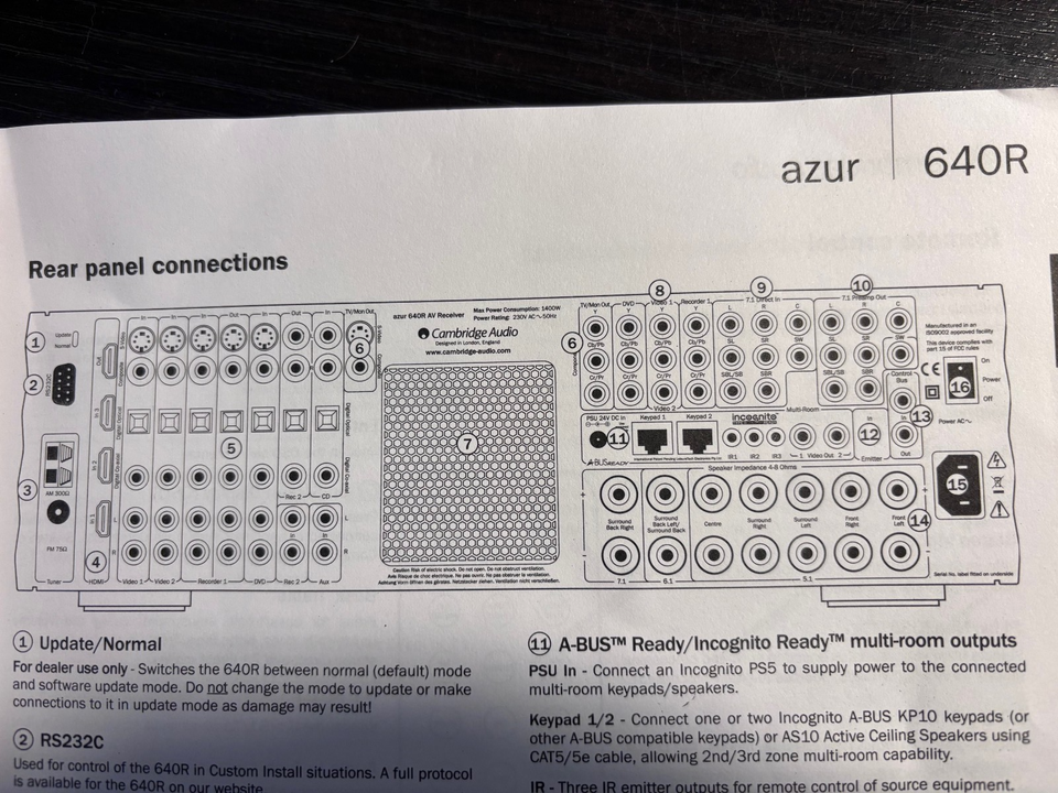 Cambridge Audio Azur 640R 7.1 AV DTS HDMI Amplifier + remote ...