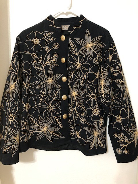 New Direction Gold Embroidered Black Jacket Floral Motif Large Boho ...