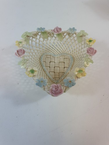 Belleek Porcelain Mulit Coloured Heart Shaped Trinket Basket | eBay UK