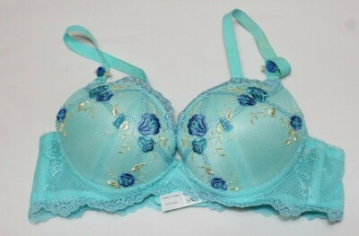 Blue embroidered lace net underwire push-up Bra- Size 28A | eBay