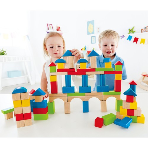 Hape: Build Up & Away Blocks - 100 pcs - Assorted Wooden Set, 1 ...