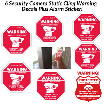 6 Security CCTV Camera Static Cling Decals & 1 Home Alarm Security ...