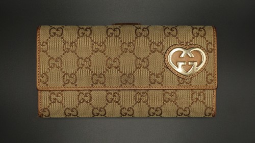 GUCCI Sima Heart GG Logo Canvas Leather Womens Long Bifold Wallet | eBay