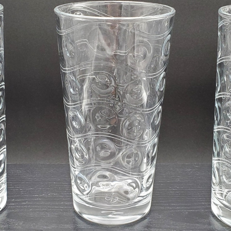 SET of 6 VTG Circleware "COSMO" Highball Clear Glass Tumblers Dot Wave ...