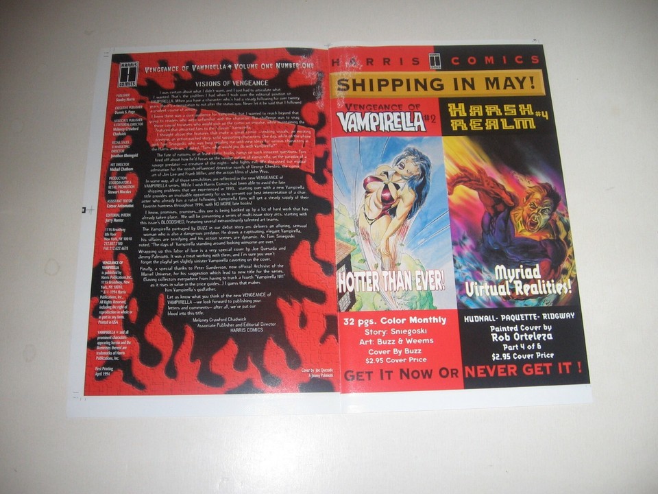 "VENGEANCE of VAMPIRELLA" -rare- UN-CUT FOIL PROOF SHEET J. QUESADA ART ...