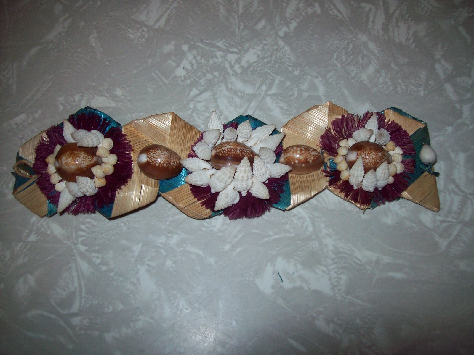 Vtg 40s 50s Hand Made Tahitian Style Shell Straw Cuff… - Gem